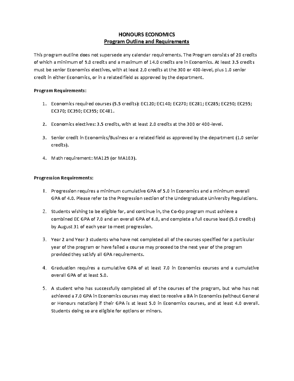 Honours Economics Outline and Checklist 2023-2024 - HONOURS ECONOMICS ...