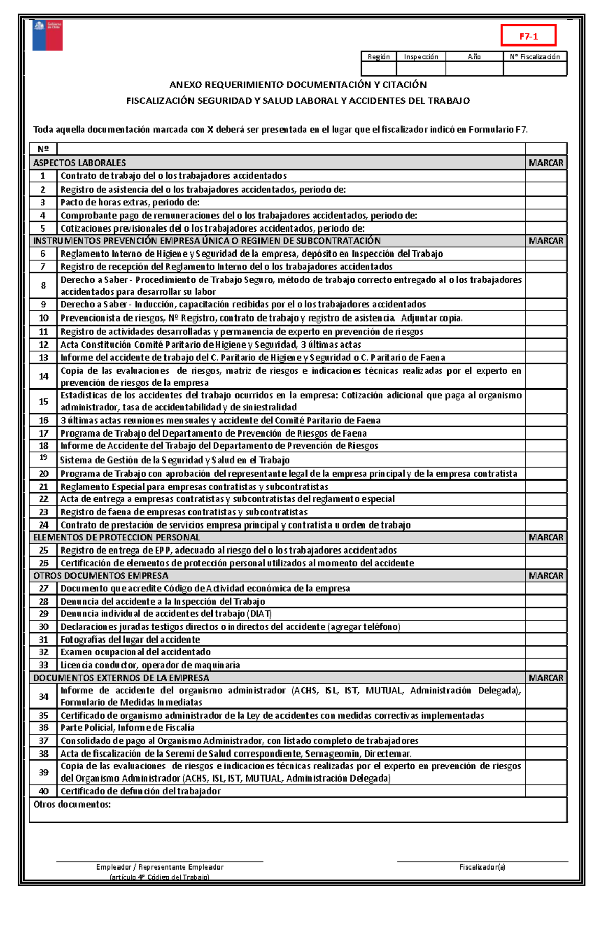 40 Documentos EN CASO DE ACC. Grave Fatal - Región Inspección Año N ...