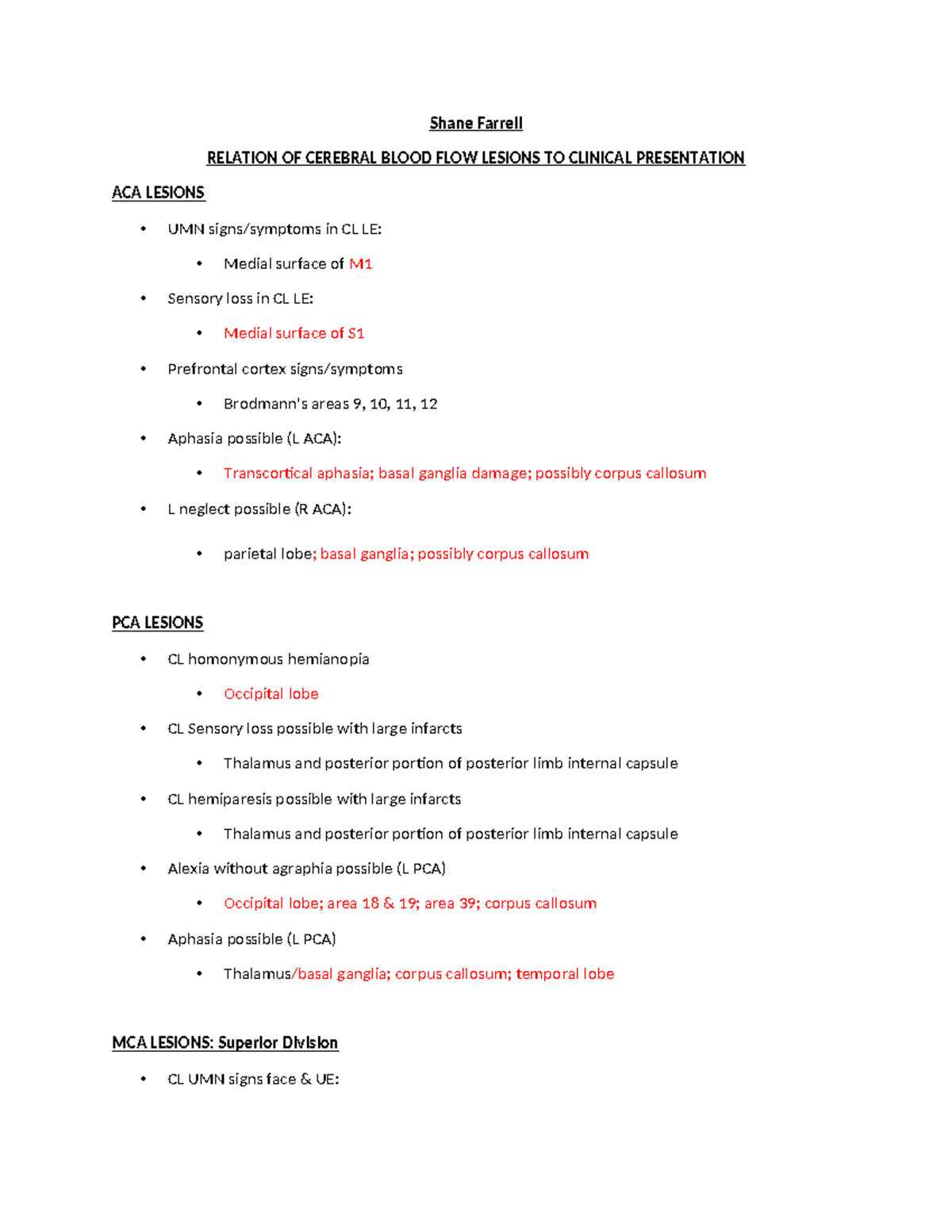 Blood flow lesions worksheet Corrections - Shane Farrell RELATION OF ...