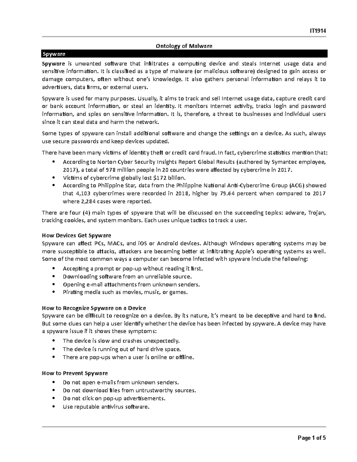 06 Handout 13 - This lecture notes is all about the ontology of malware ...