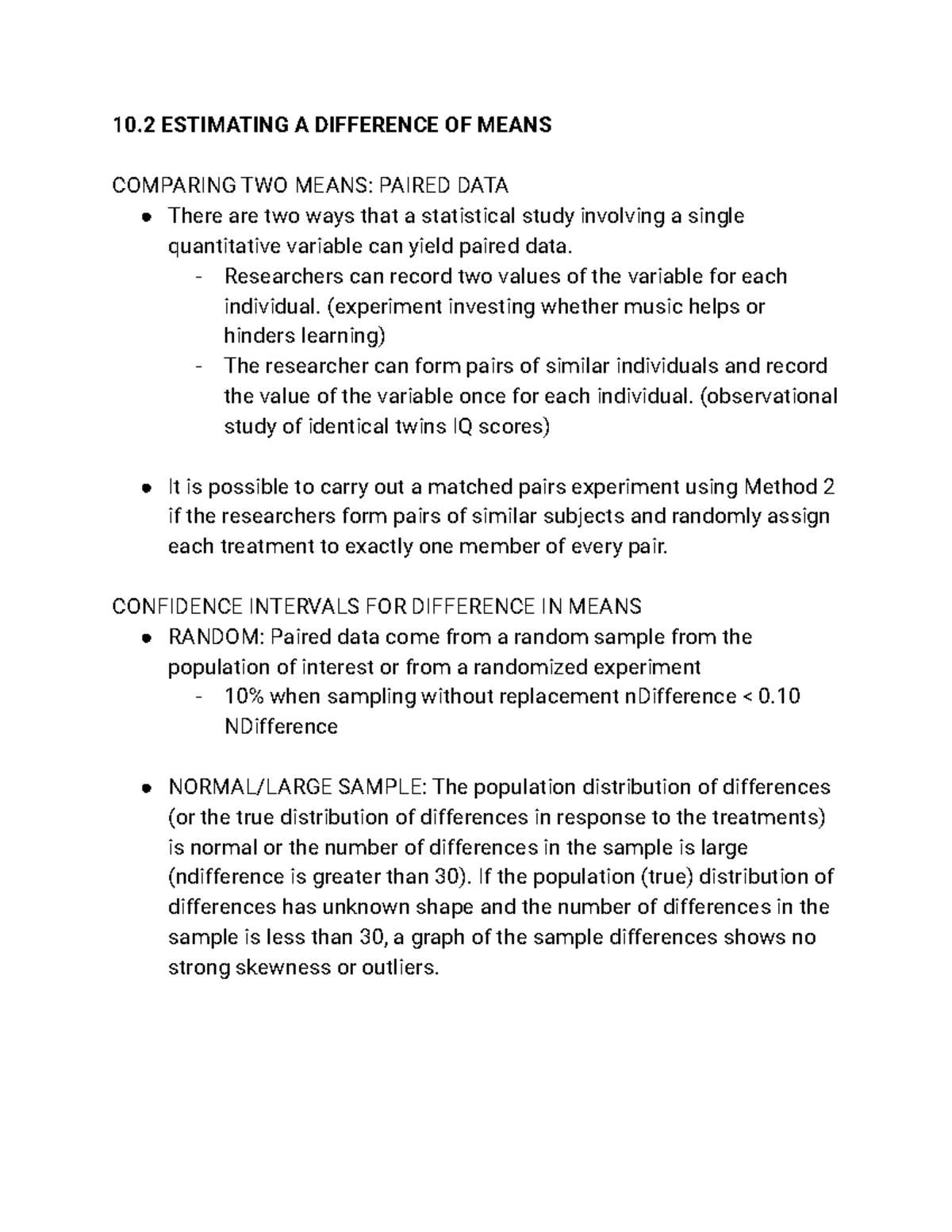 10.2 estimating a difference of means - 10 ESTIMATING A DIFFERENCE OF ...