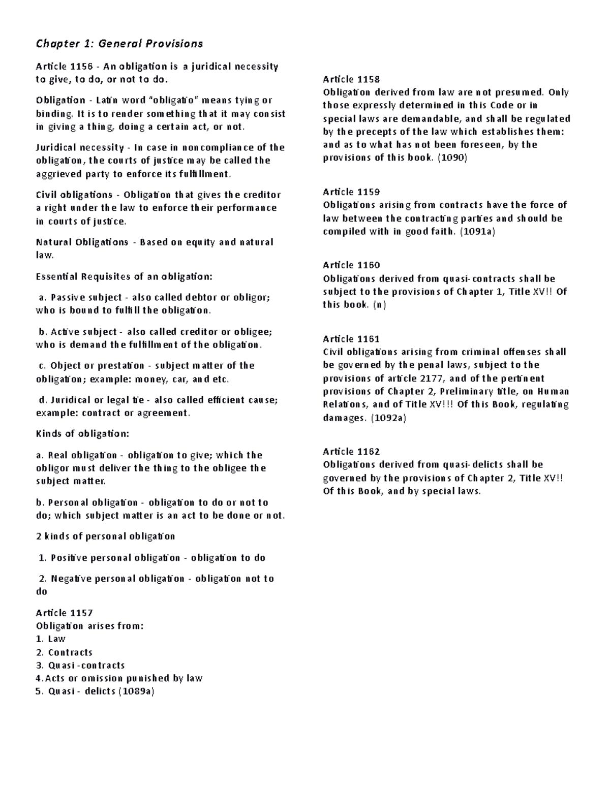 OBLICON Chapter 1 - General Provisions - Chapter 1: General Provisions Article 1156 - An ...