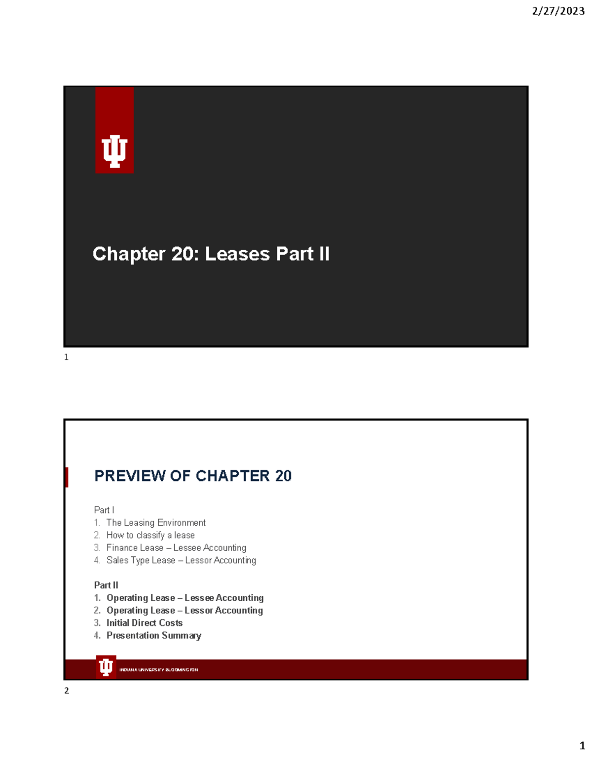 Ch 20 Slides - Part 2 Students - Chapter 20: Leases Part II INDIANA UNIVERSITY BLOOMINGTON ...