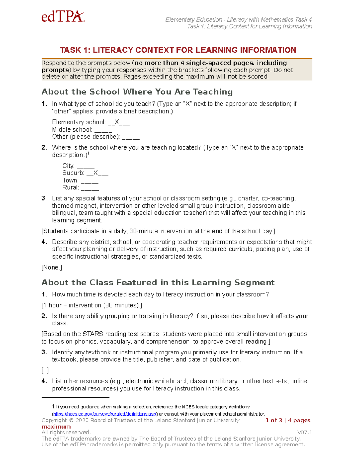Task 1-Part A - This is a helpful tool in guiding you through the EDTPA ...