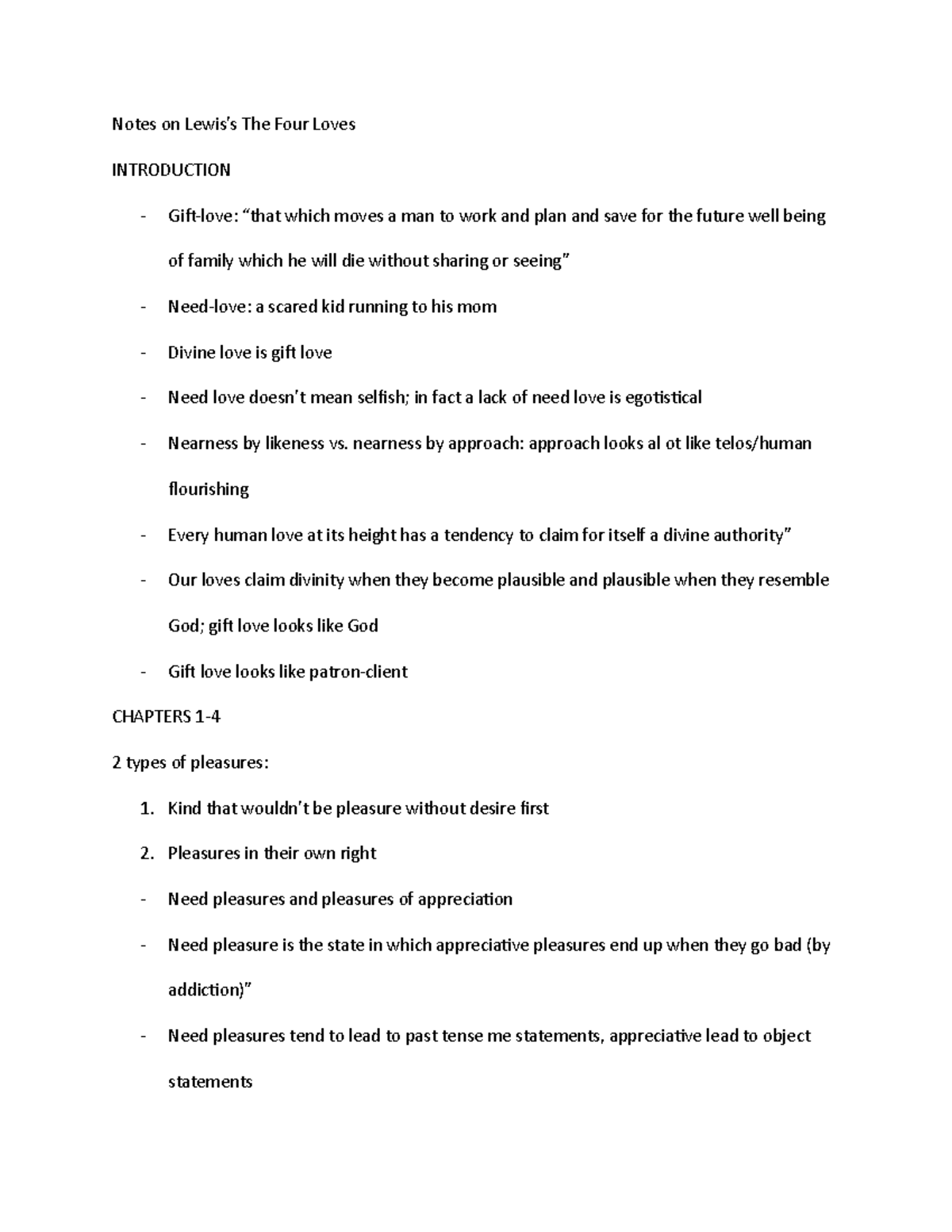 Notes on Lewis - Summary The Four Loves - Notes on Lewis’s The Four ...