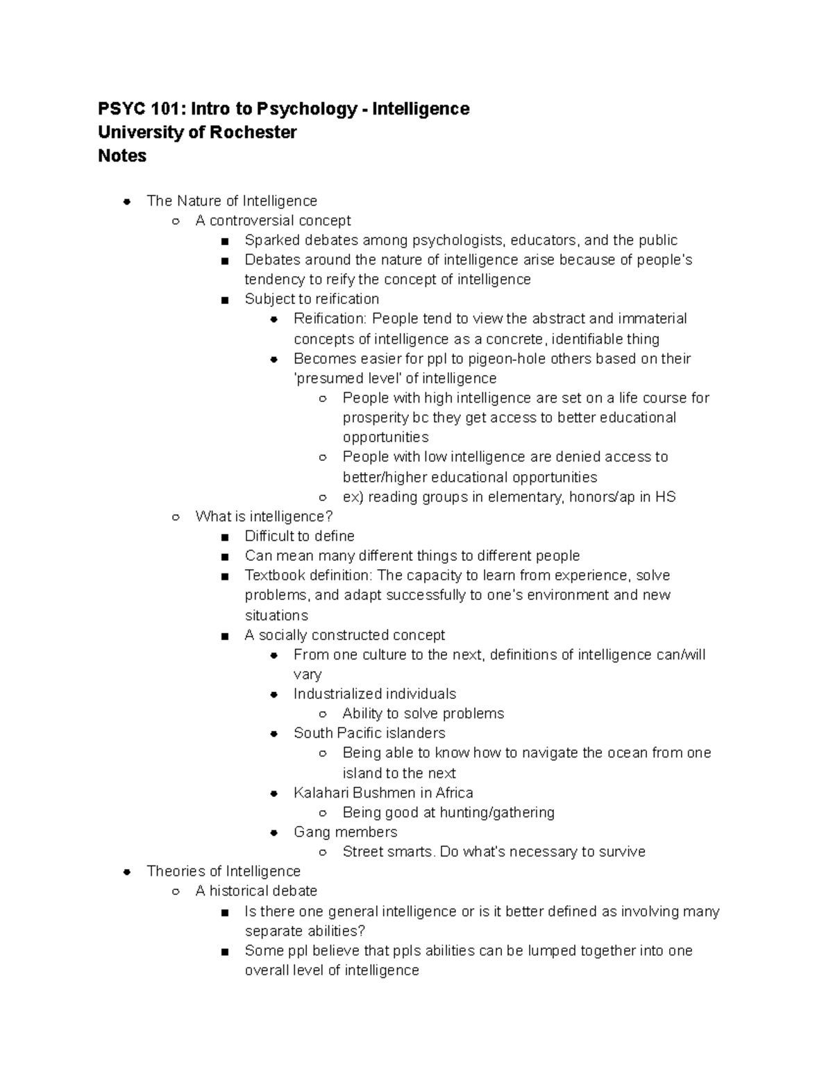 PSY 101 - Intelligence - Niemec - PSYC 101: Intro to Psychology - Intelligence University of ...