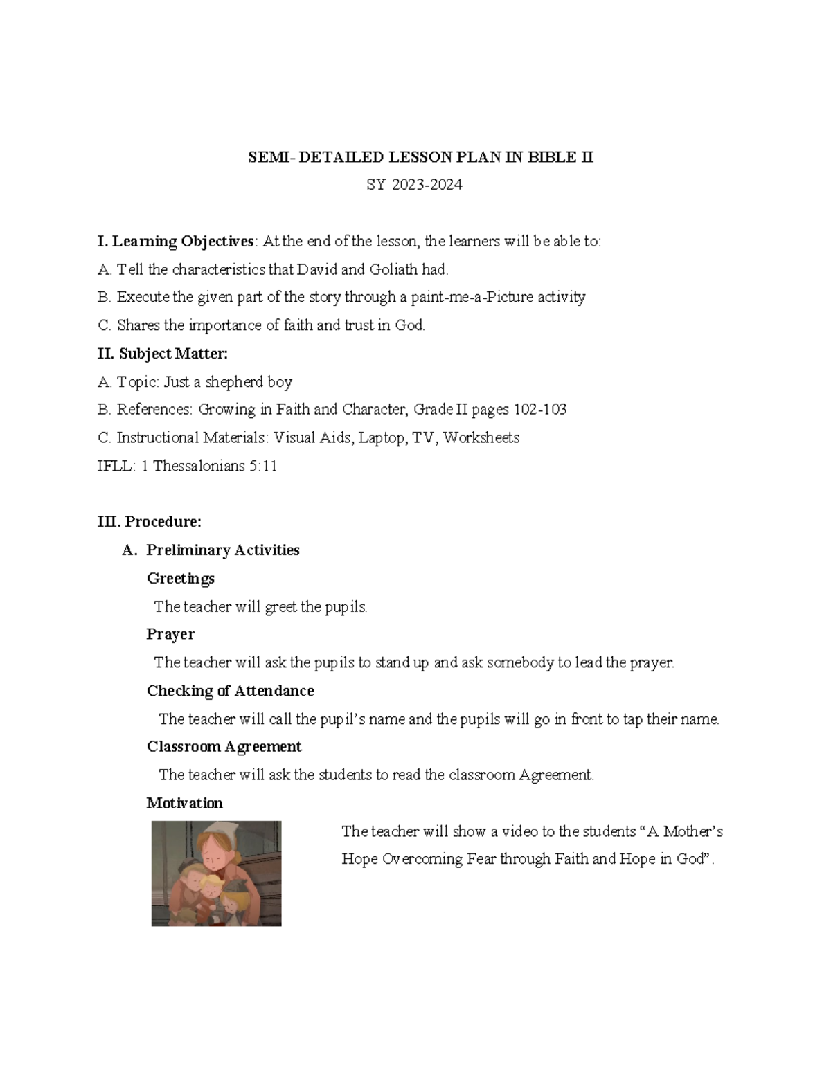 Semi-lp- bible - SEMI- DETAILED LESSON PLAN IN BIBLE II SY 202 3 -202 4 ...