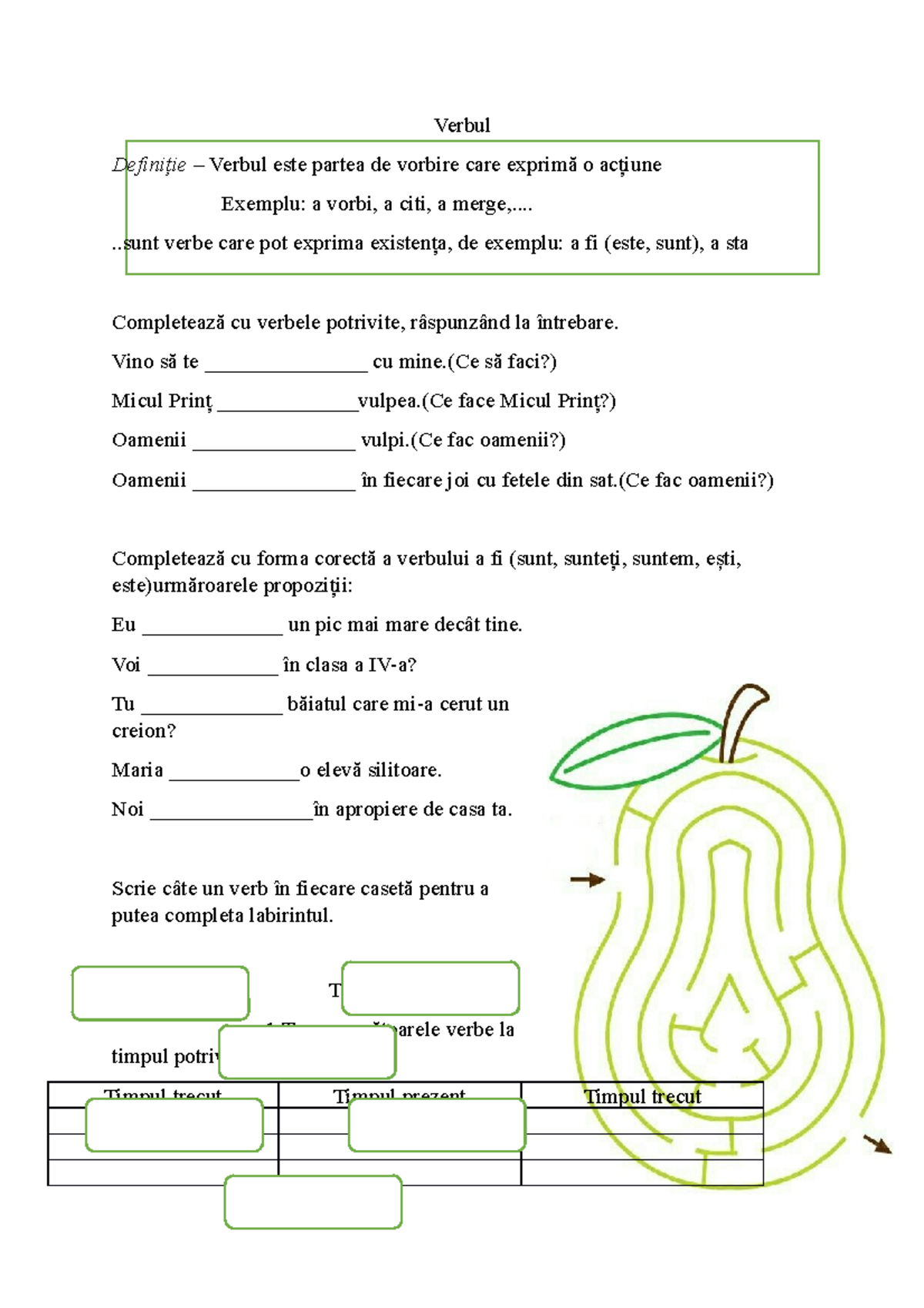 Verbul - adaptare copii CES - Verbul Definiție – Verbul este partea de ...