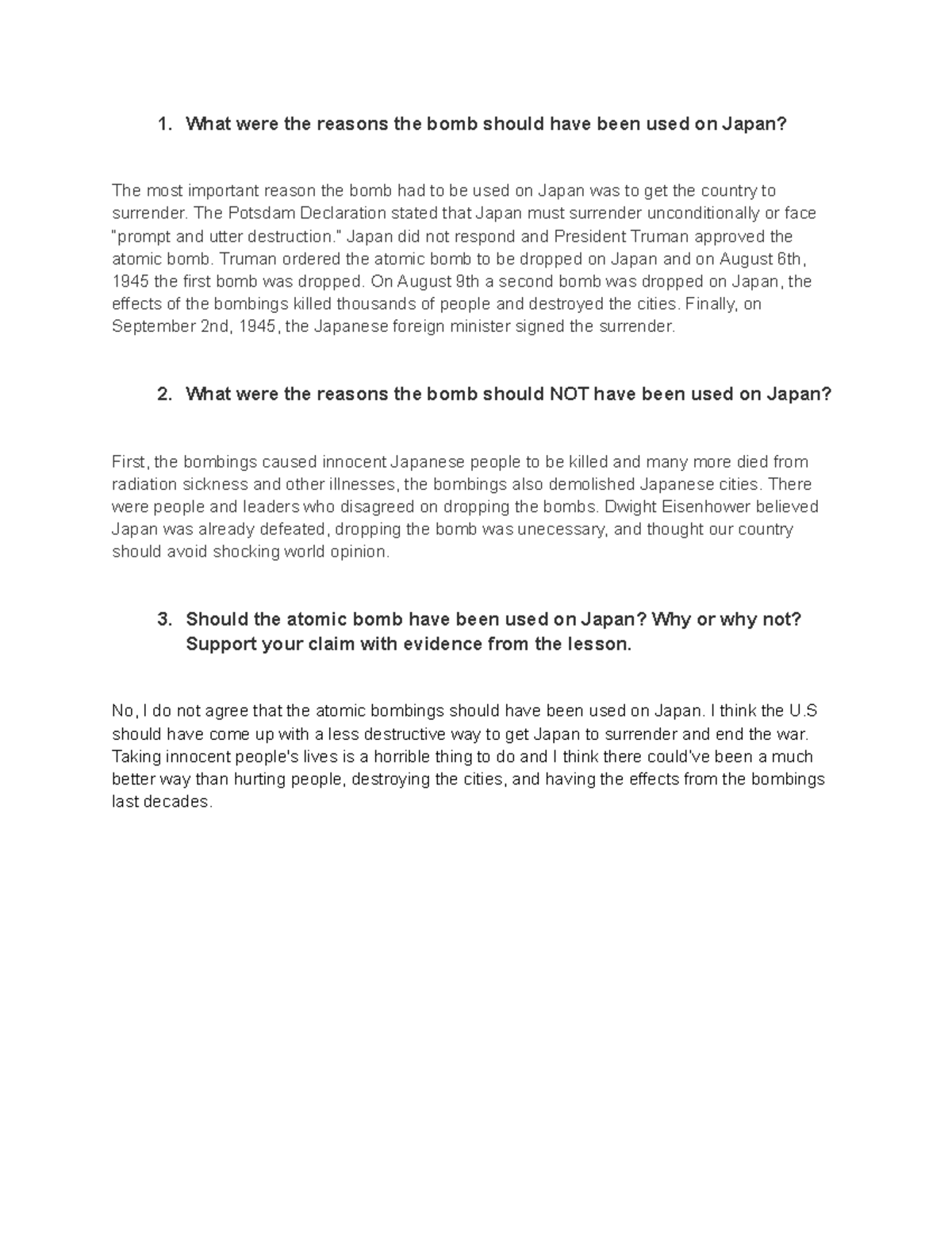 5.06 assignment - history - 1. What were the reasons the bomb should ...