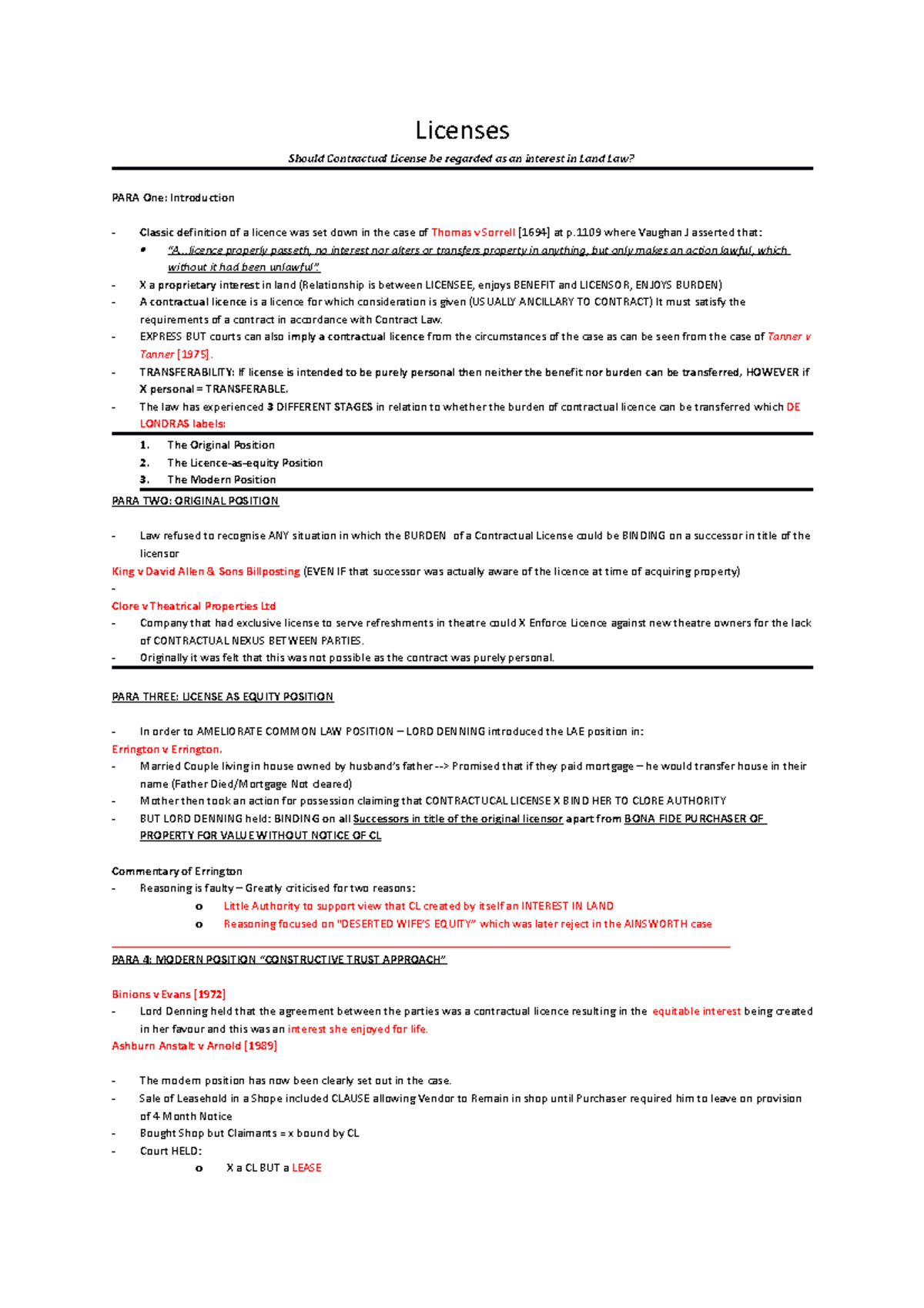 Licenses - Equity law notes - Licenses Should Contractual License be ...