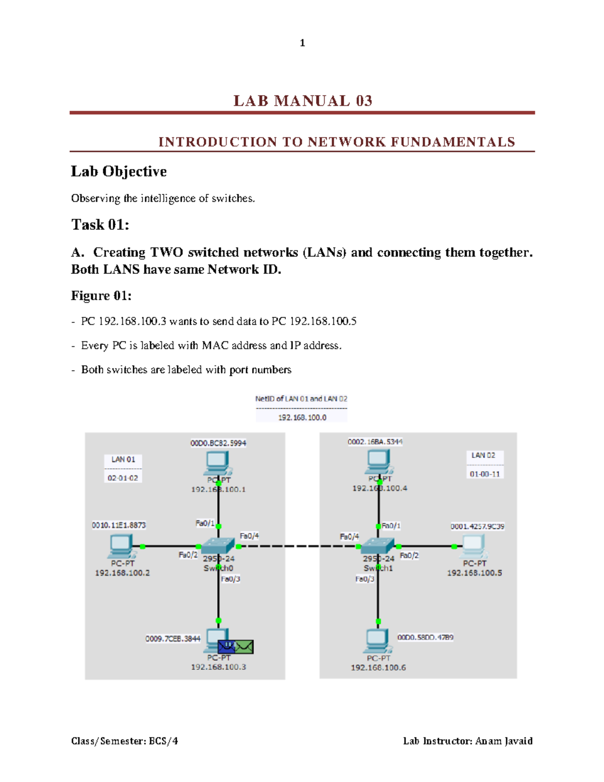 Lab Manual 03 - Hubs and Switches - LAB MANUAL 03 INTRODUCTION TO ...