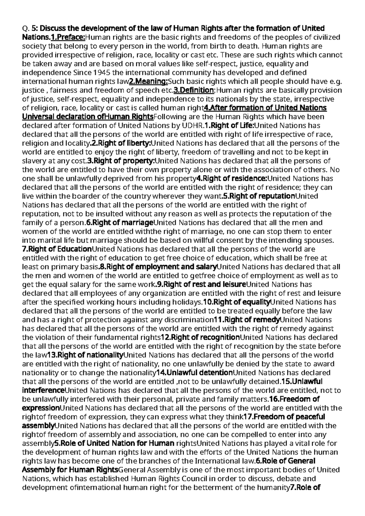 Human Rights - LLB - Q. 5 : Discuss the development of the law of Human ...