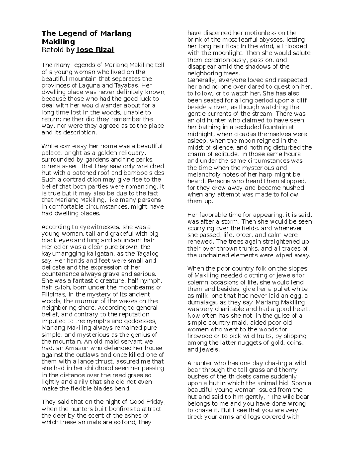 (W2)-Notes - 21st Century Literature - The Legend of Mariang Makiling ...