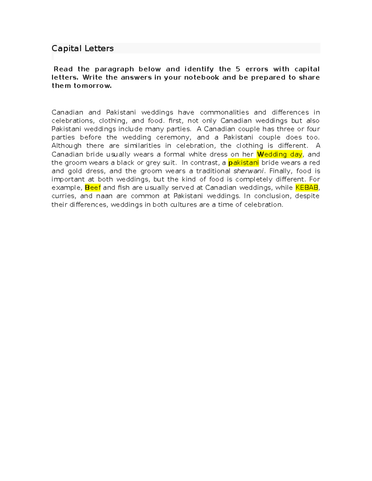 Capital Letters' homework - Capital Letters Read the paragraph below ...