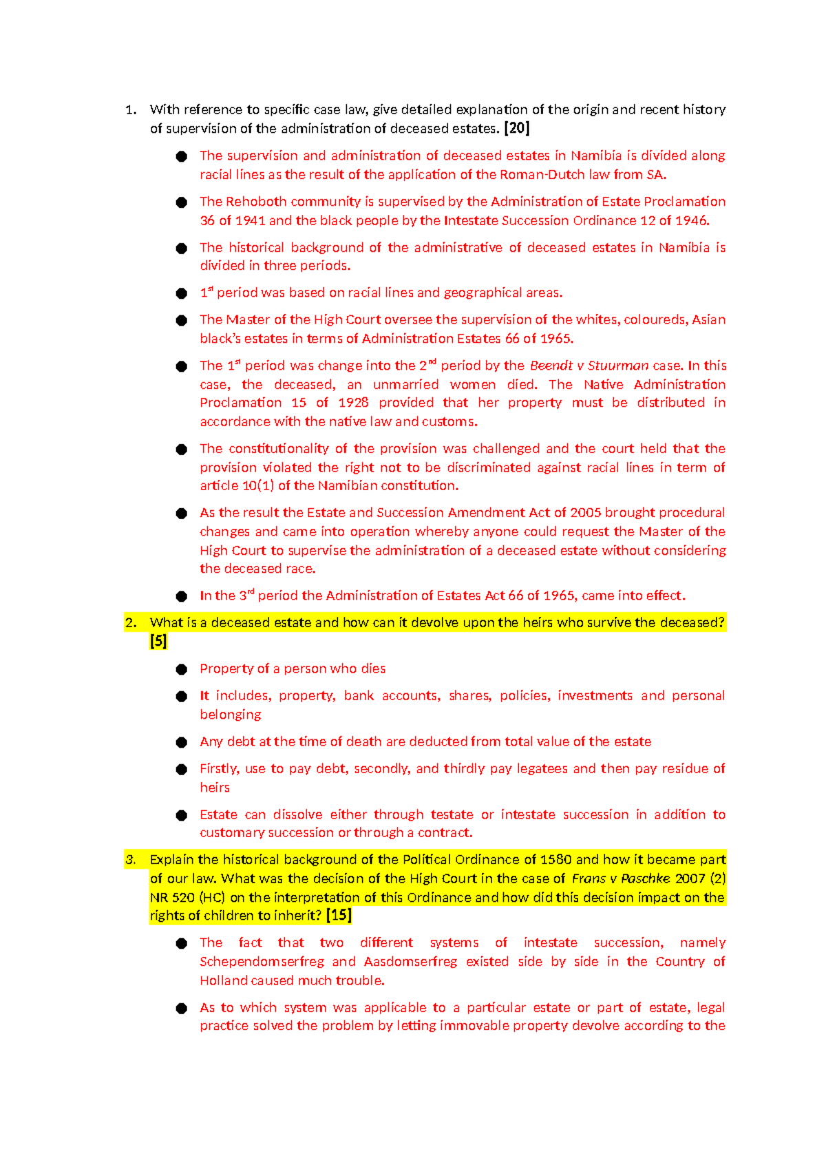 Law of Succession Questions - With reference to specific case law, give ...