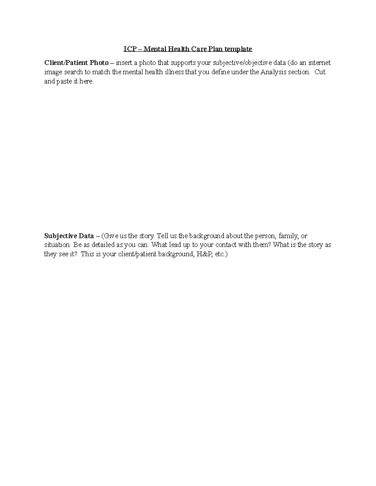 MH Classroom Case Study Template - ICP – Mental Health Care Plan ...