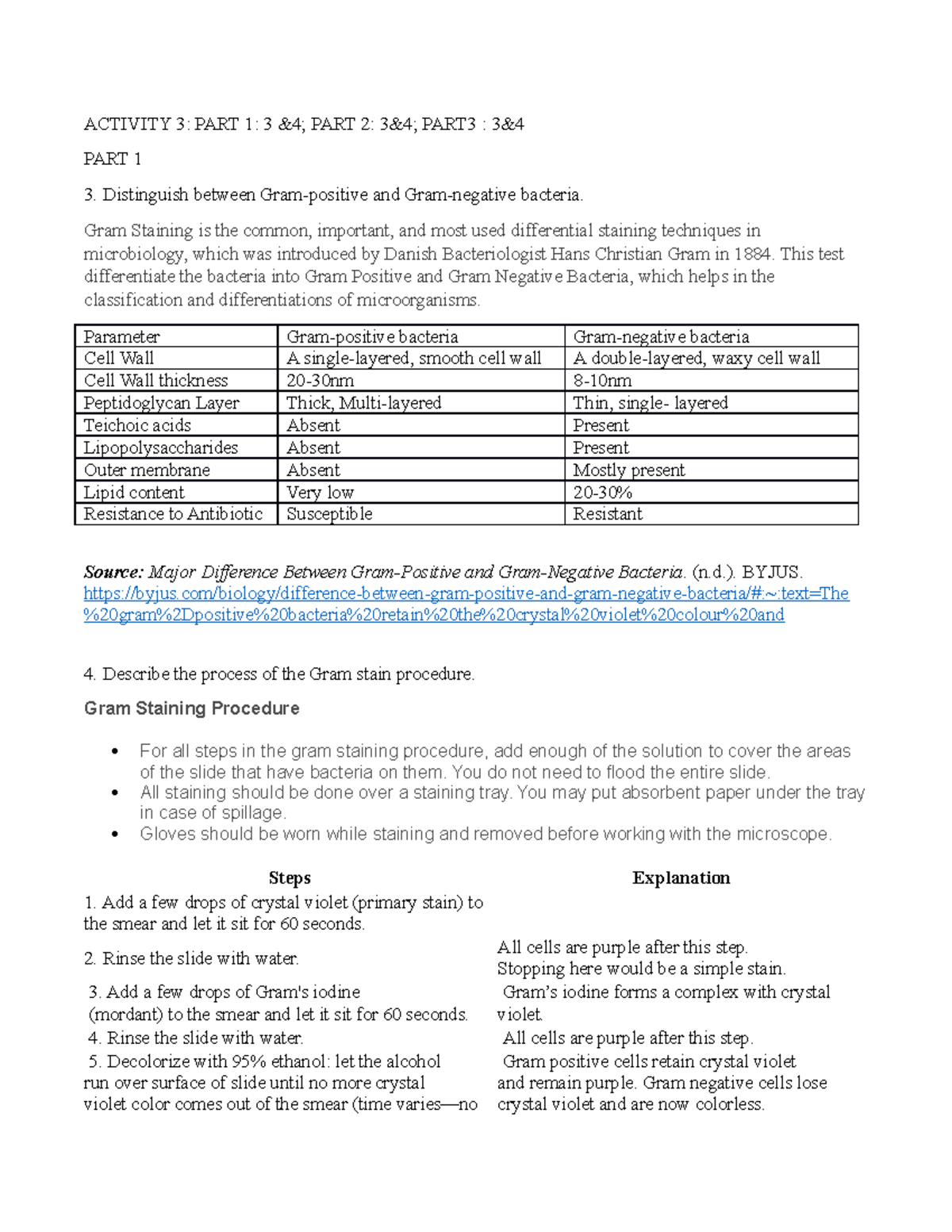 Activity 3 Bacte - ACTIVITY 3: PART 1: 3 & PART 2: 3& PART3 : 3& PART 1 ...