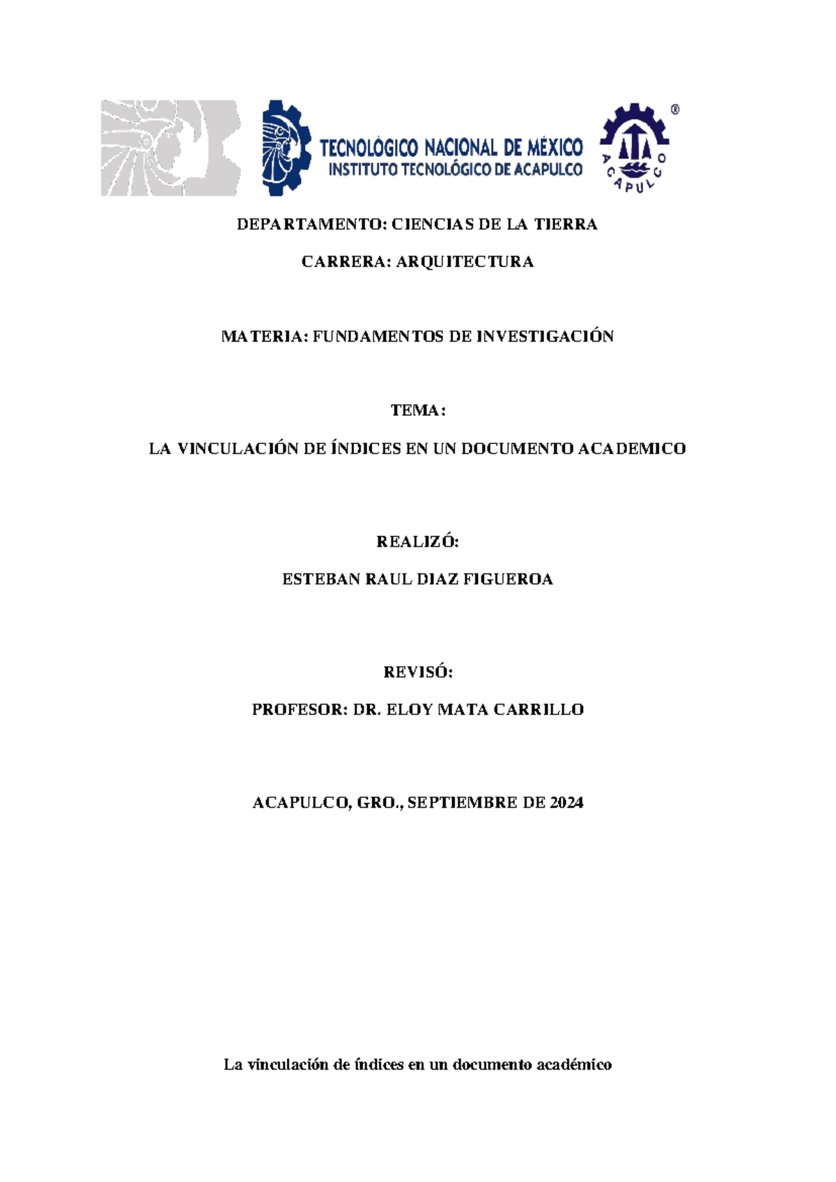 Indíces - jhjkh - DEPARTAMENTO: CIENCIAS DE LA TIERRA CARRERA ...