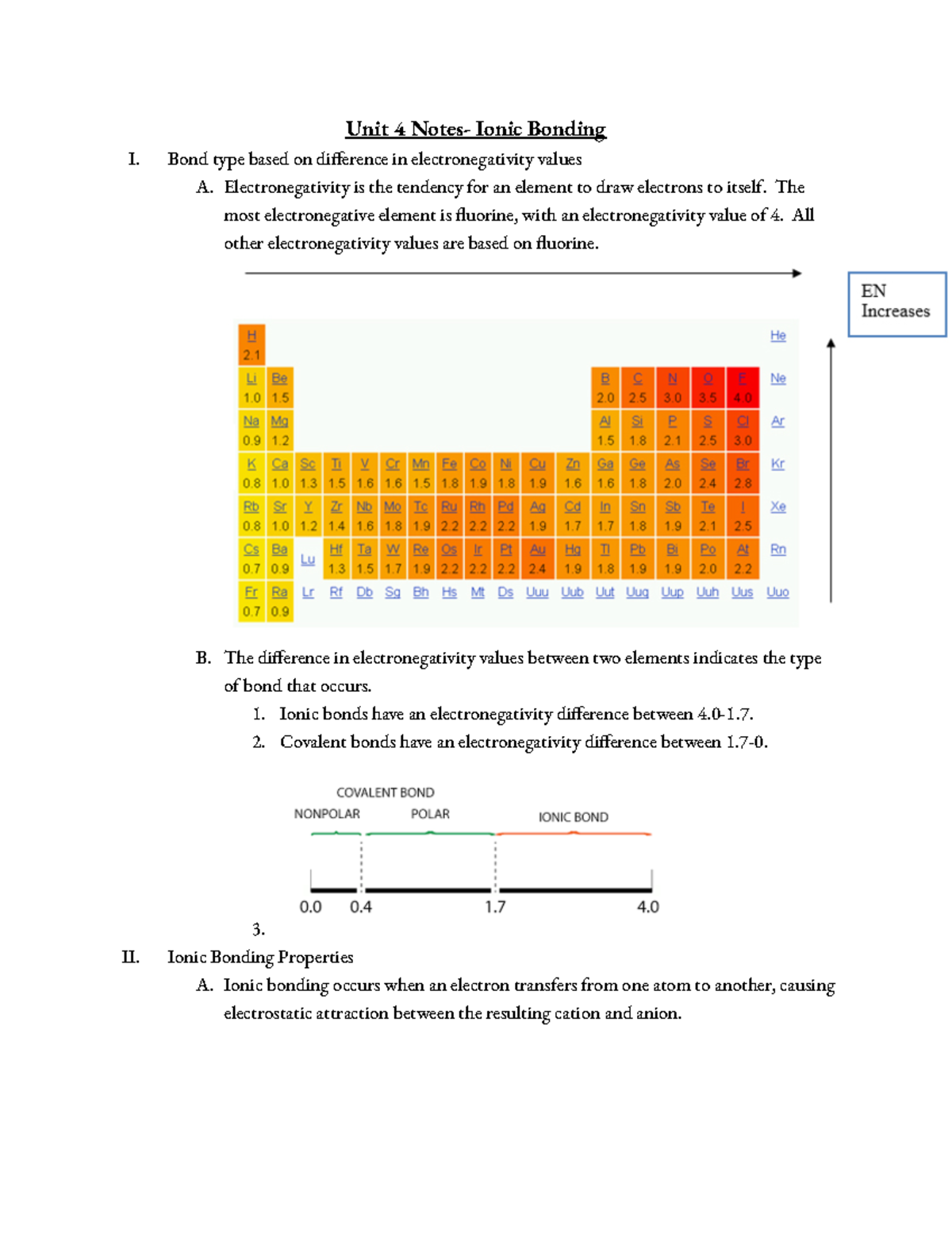 Ionic Bonding Notes 2 (2) 3 - Unit 4 Notes- Ionic Bonding I. Bond type ...