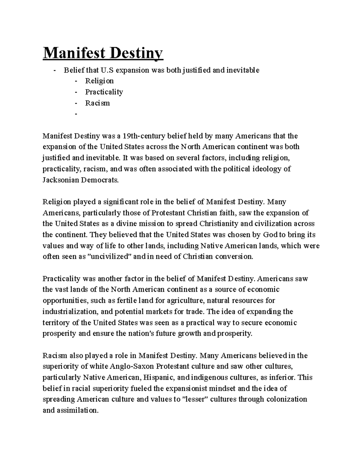 Manifest Destiny impact in the US key questions - Manifest Destiny ...