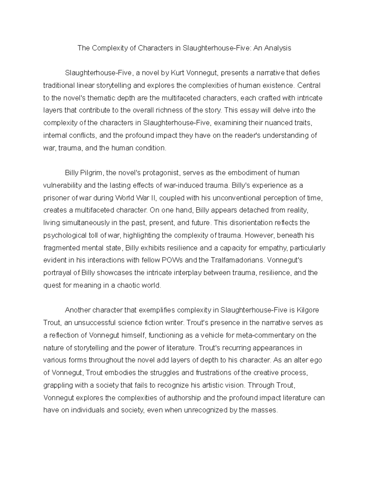 Slaughterhouse 5 - The Complexity of Characters in Slaughterhouse-Five ...