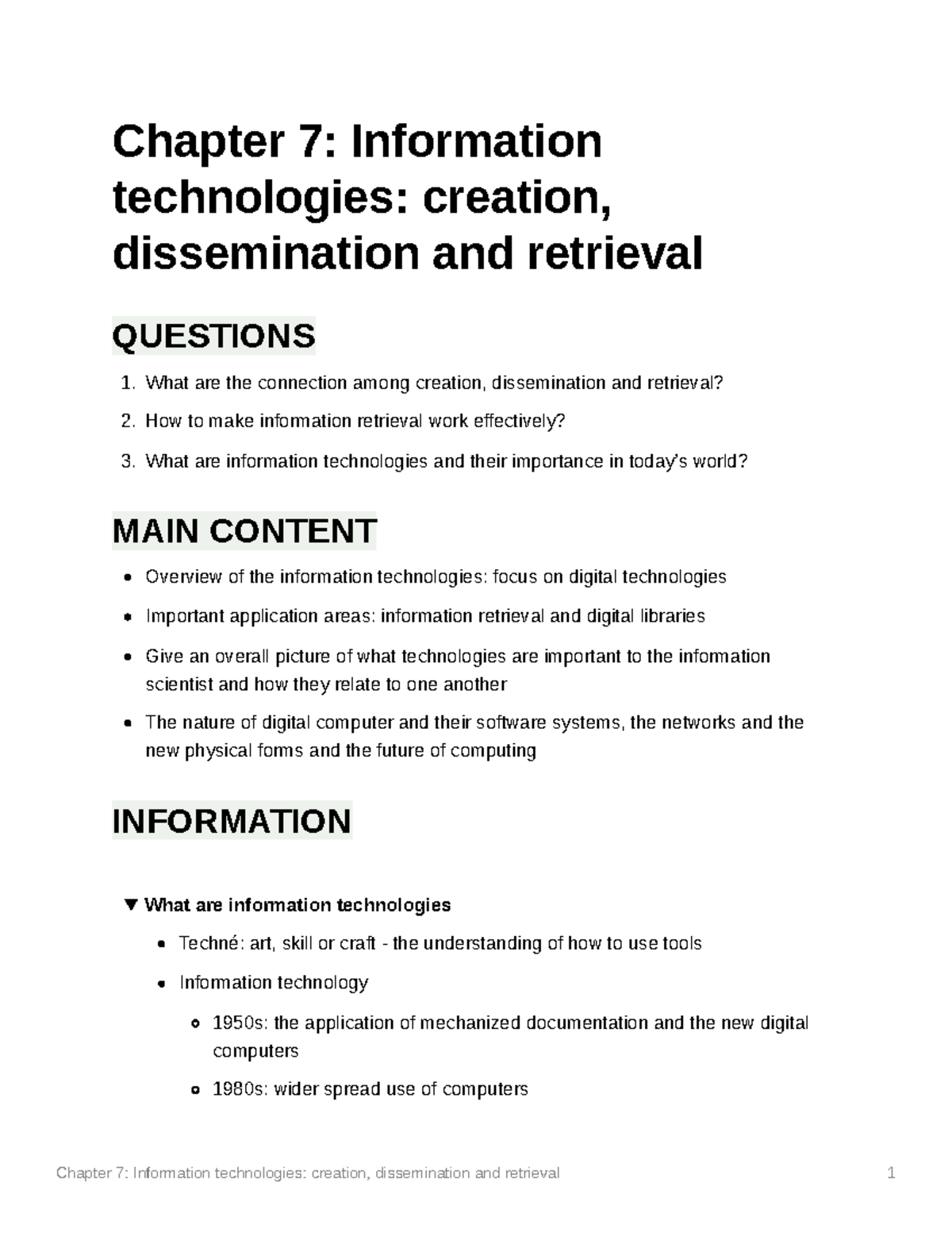 Chapter 7 Information technologies creation dissemination and retrieval - Chapter 7: Information ...