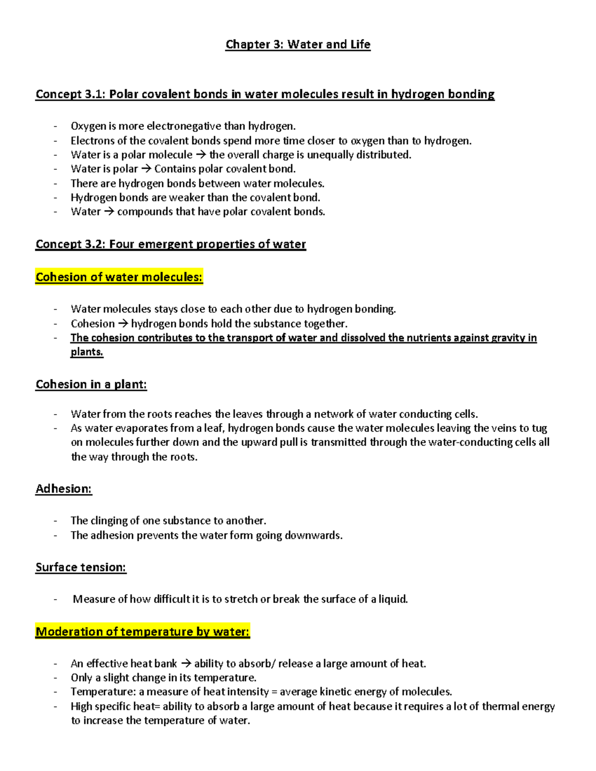 Chapter 3 Water - Chapter 3: Water and Life Concept 3: Polar covalent ...