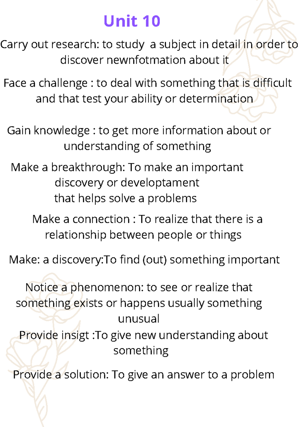 Unity 10 - espero que les sirva - Unit 10 arry out research: to study a subject in detail in ...