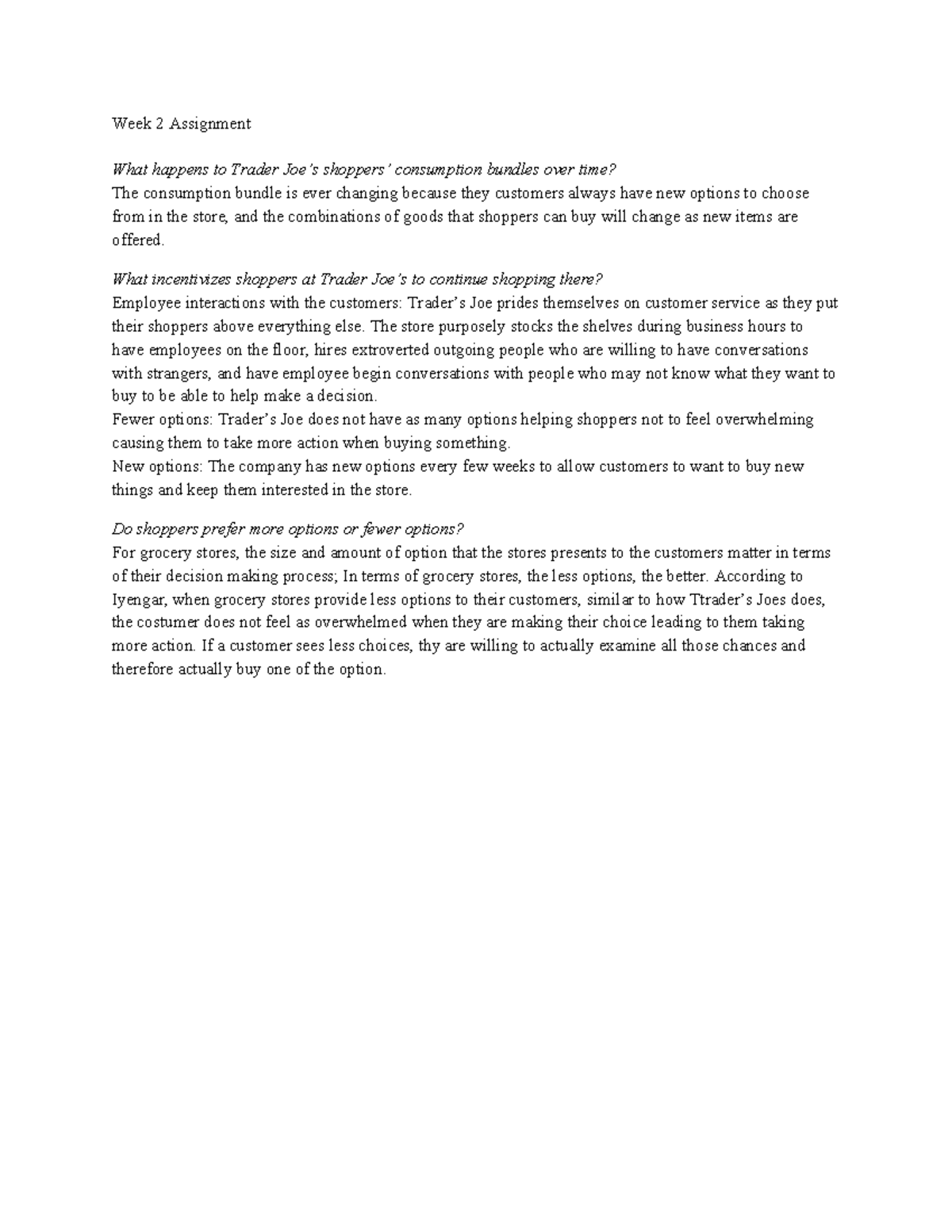 Week 2 Assignment - This document contains a problem set based off ...