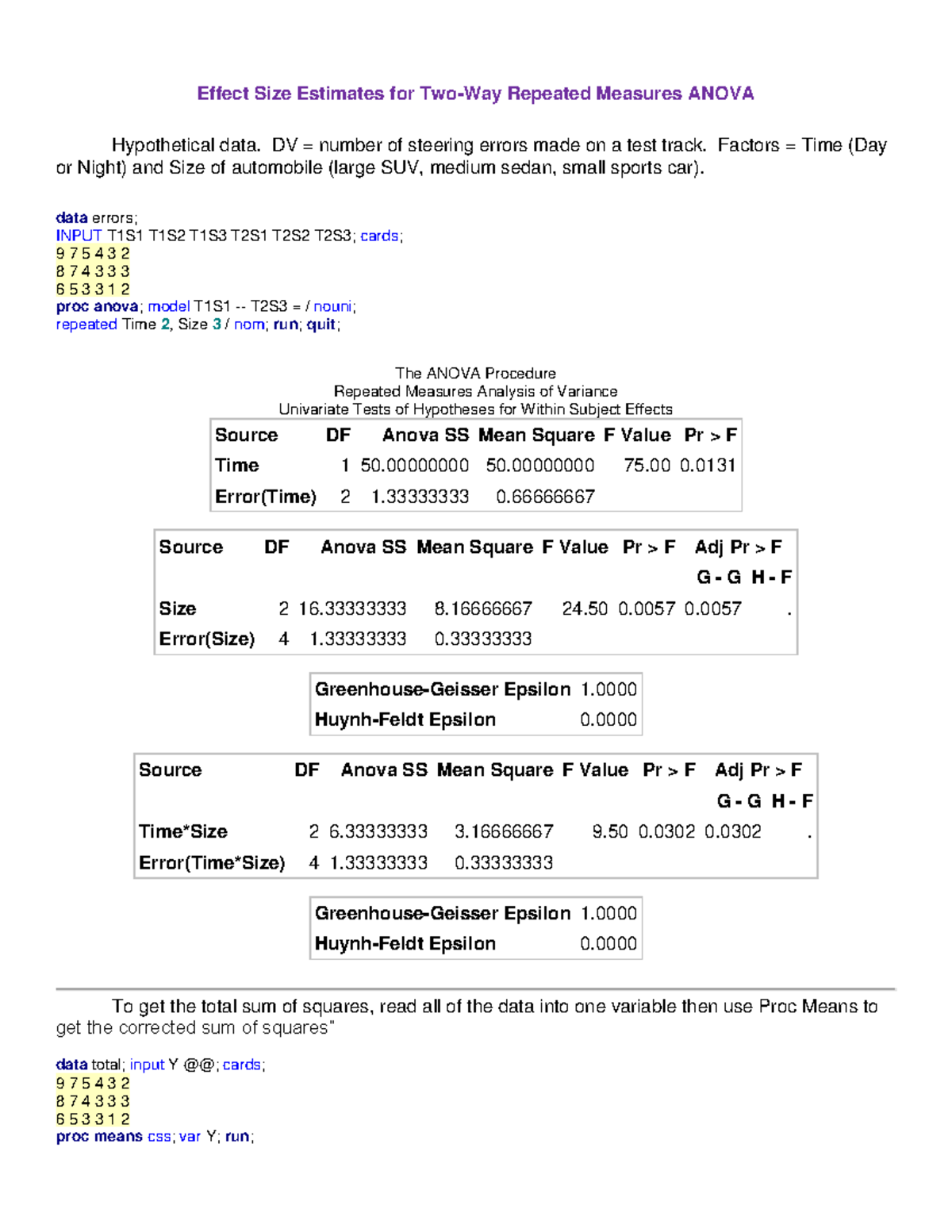 Effect Size Estimates For Two Way Repeated Measures Anova Effect Size Estimates For Repeated