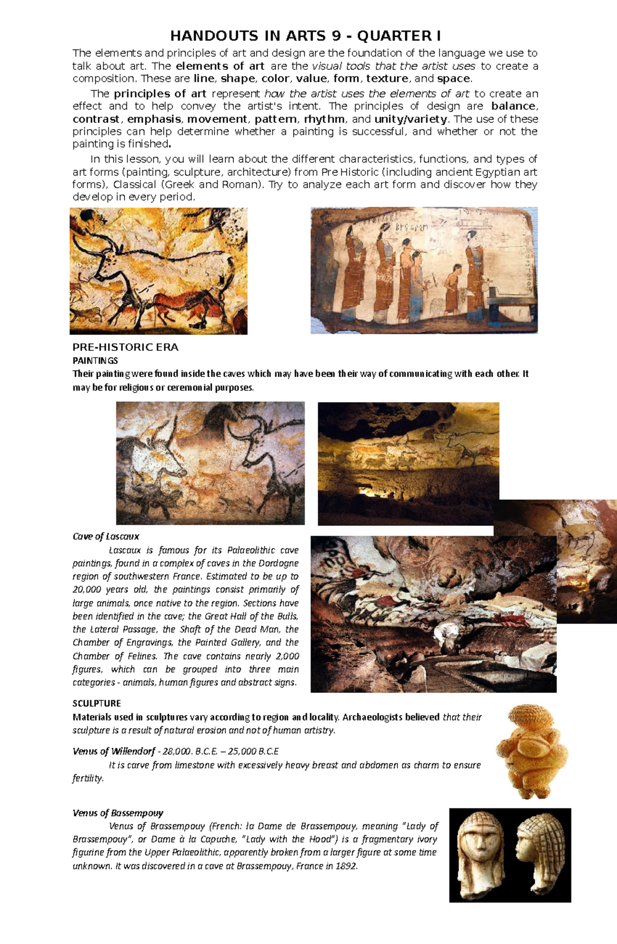 Handouts-IN-ARTS-9-1 - HANDOUTS IN ARTS 9 - QUARTER I The elements and ...