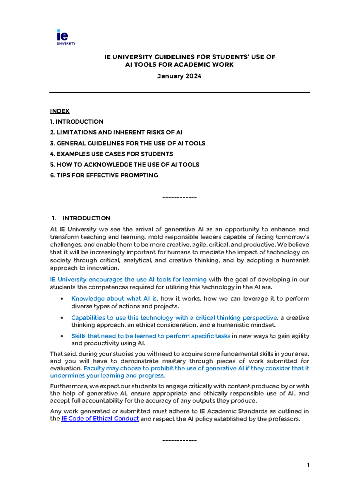 Student Guidelines on AI - IE UNIVERSITY GUIDELINES FOR STUDENTS’ USE ...