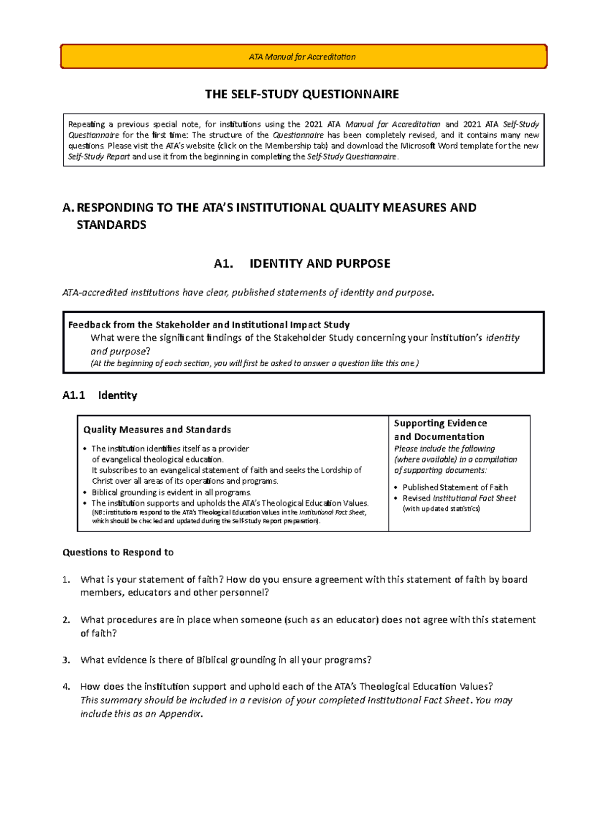 Self-Study-Questionnaire - Please visit the ATA’s website (click on the ...