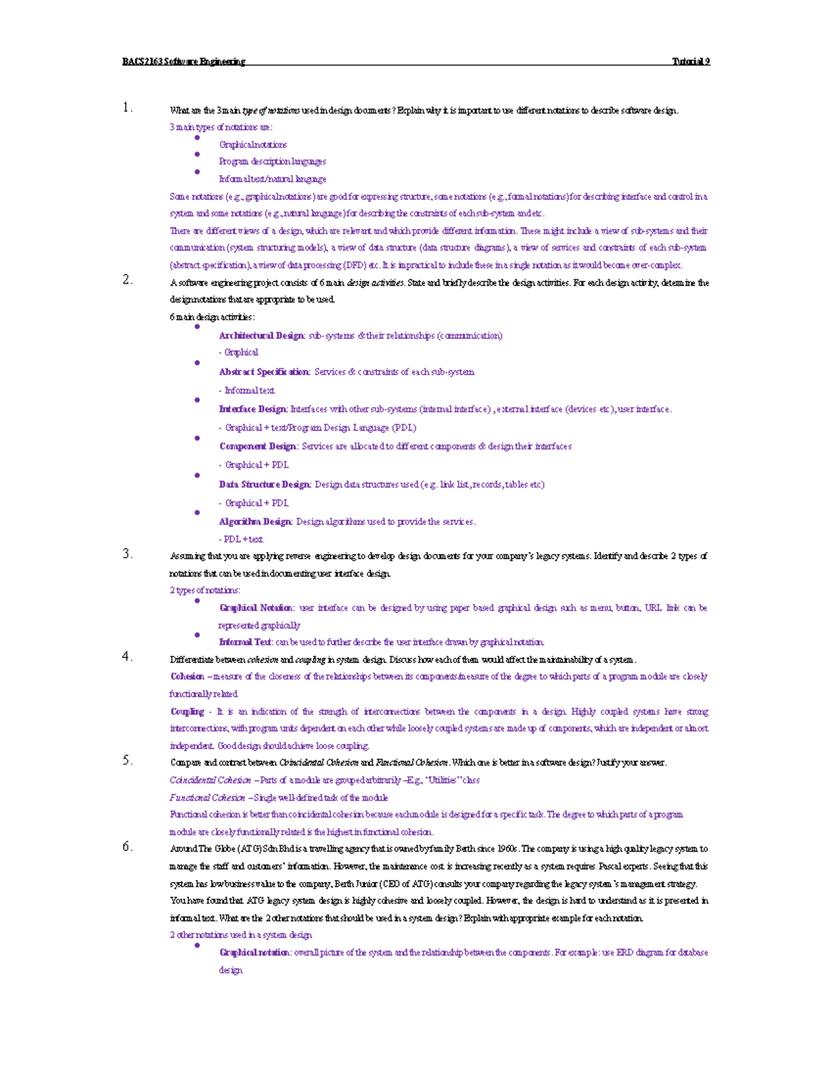 Tutorial 9 Answer Bacs2163 Software Engineering Tutorial 9 1 What Are The 3 Main Type Of
