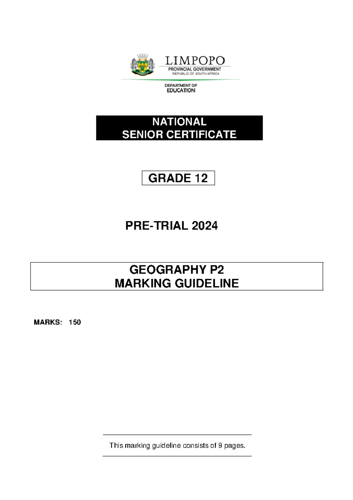 Geography P2 GR12 MEMO PRE- Trial 2024 English - NATIONAL SENIOR ...