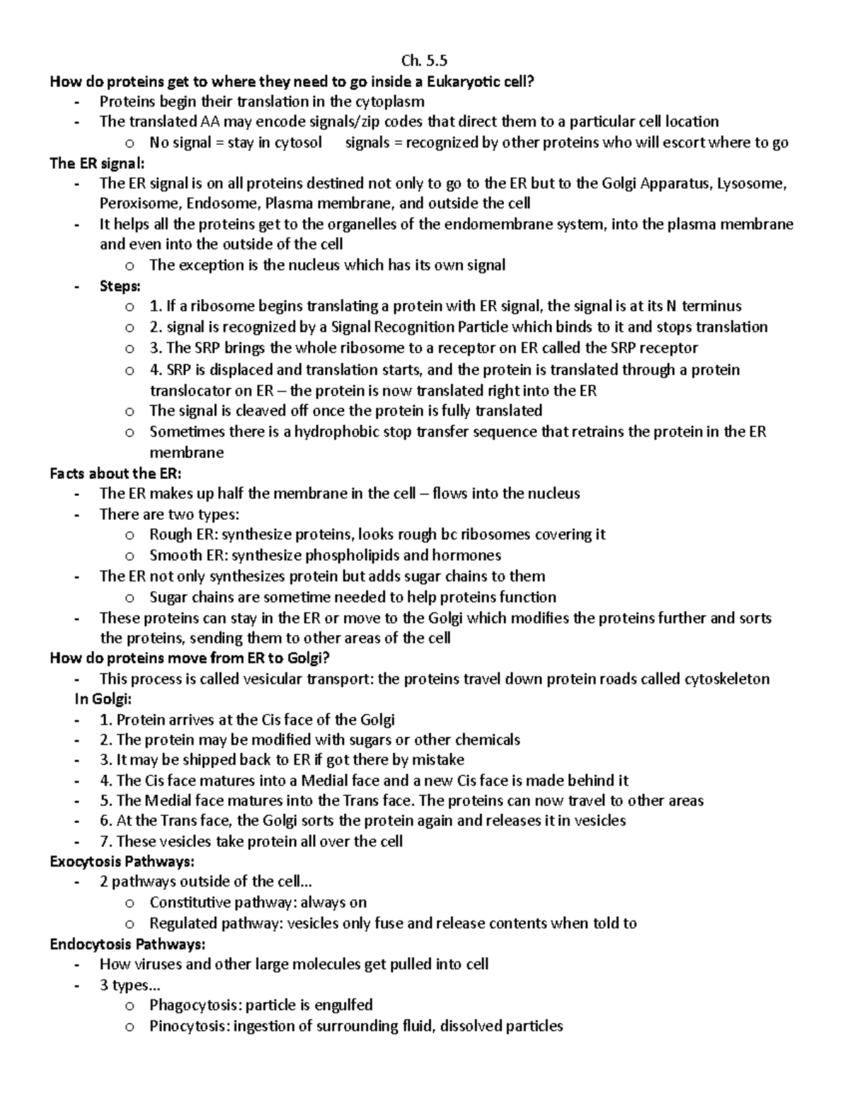 Ch. 5 - bio 140 chapter 5 notes - Ch. 5. How do proteins get to where ...