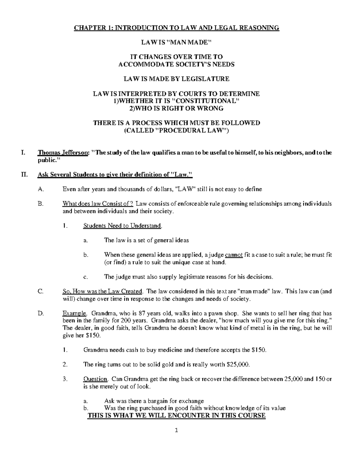 Legal - material just for practice - CHAPTER 1: INTRODUCTION TO LAW AND ...