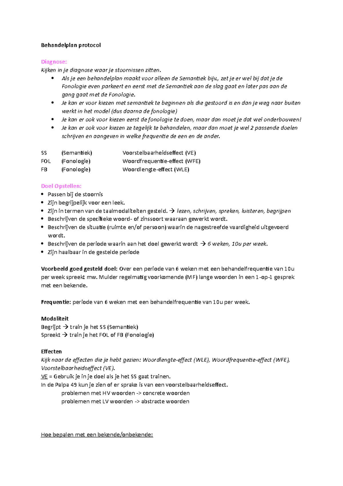 Protocol Behandelplan - Behandelplan protocol Diagnose: Kijken in je diagnose waar je ...