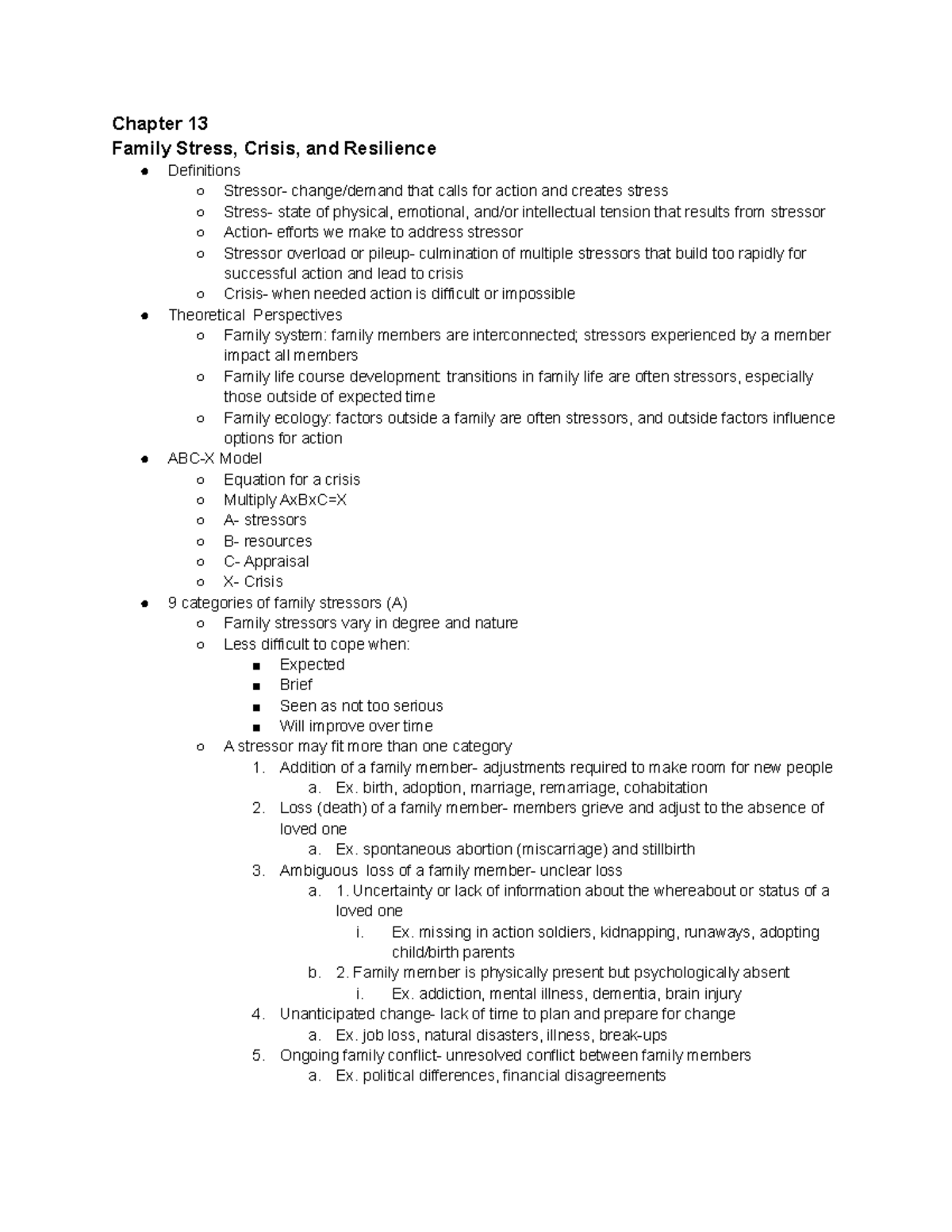 Chapter 13 - Professor Dena Wyum - Chapter 13 Family Stress, Crisis, and Resilience Definitions ...