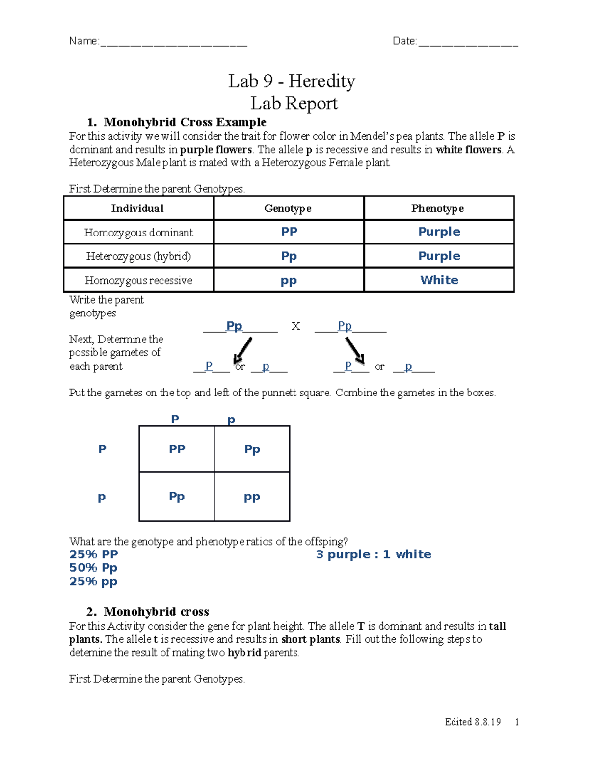 Lab 9 Heredity Lab Report - BSC1005L - Studocu