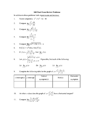 Calculus 140 Microsoft Word - Review CH 1 - Calculus Chapter 1 Review ...