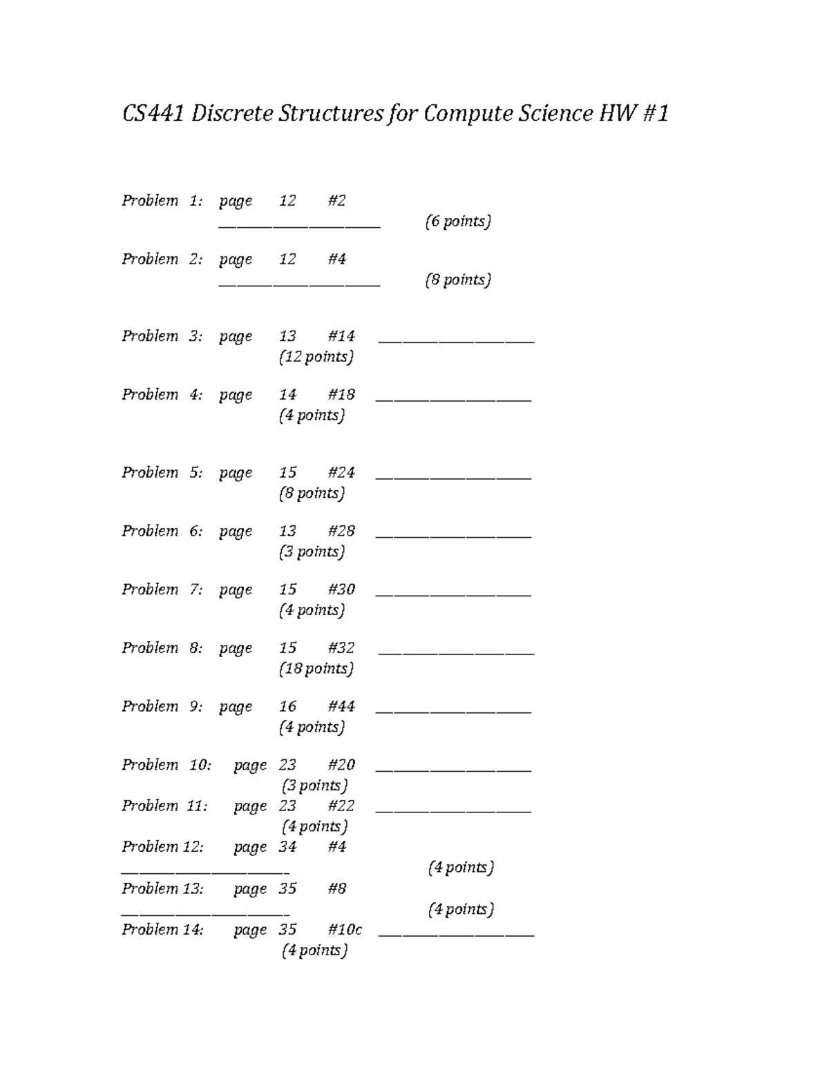 CS441 Discrete Structures HW Problems - Studocu