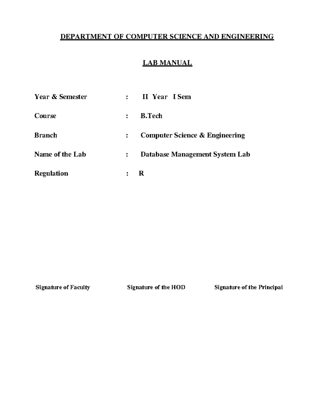 Dbms Lab Manual-1 - DEPARTMENT OF COMPUTER SCIENCE AND ENGINEERING LAB ...
