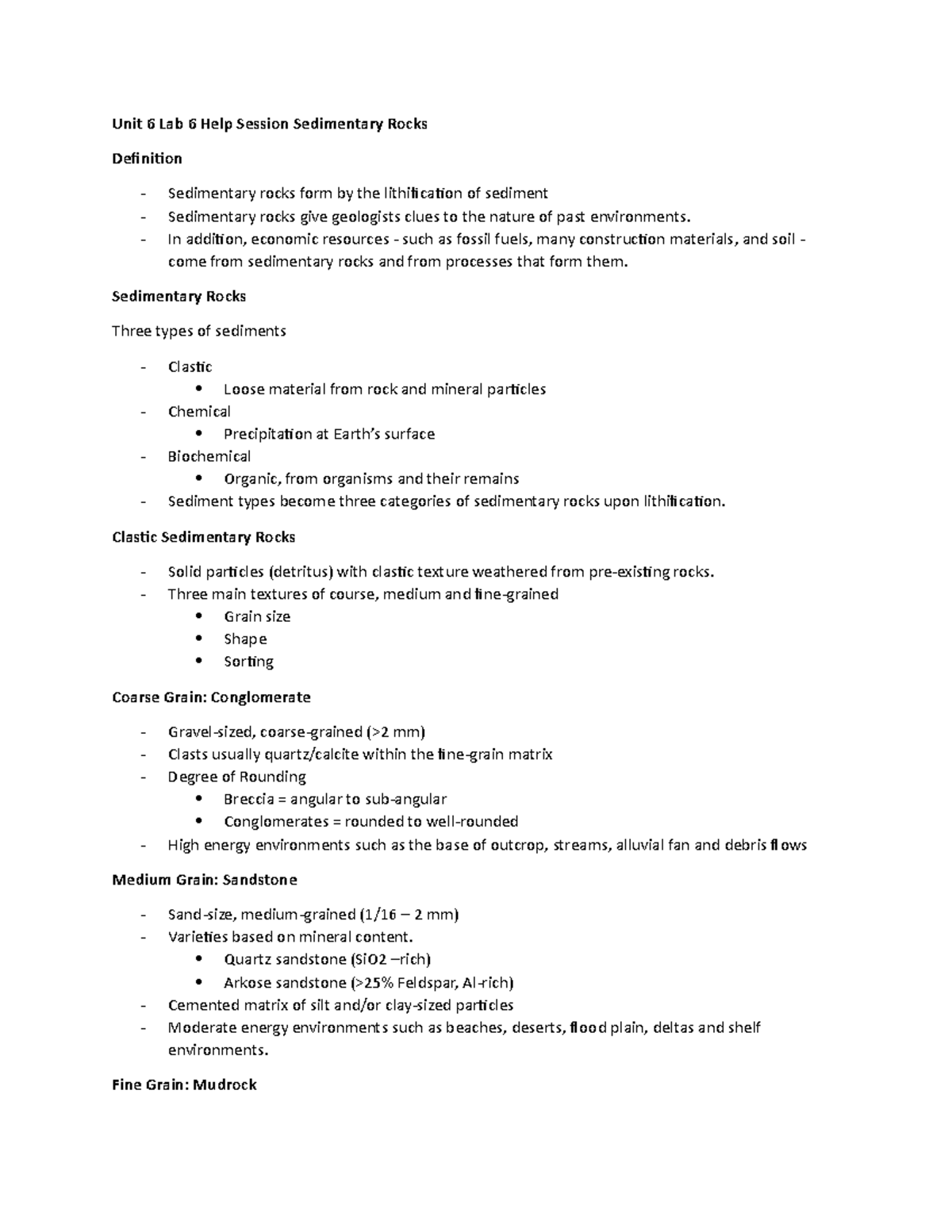 Unit 6 Lab 6 Help Session Sedimentary Rocks - Unit 6 Lab 6 Help Session Sedimentary Rocks ...