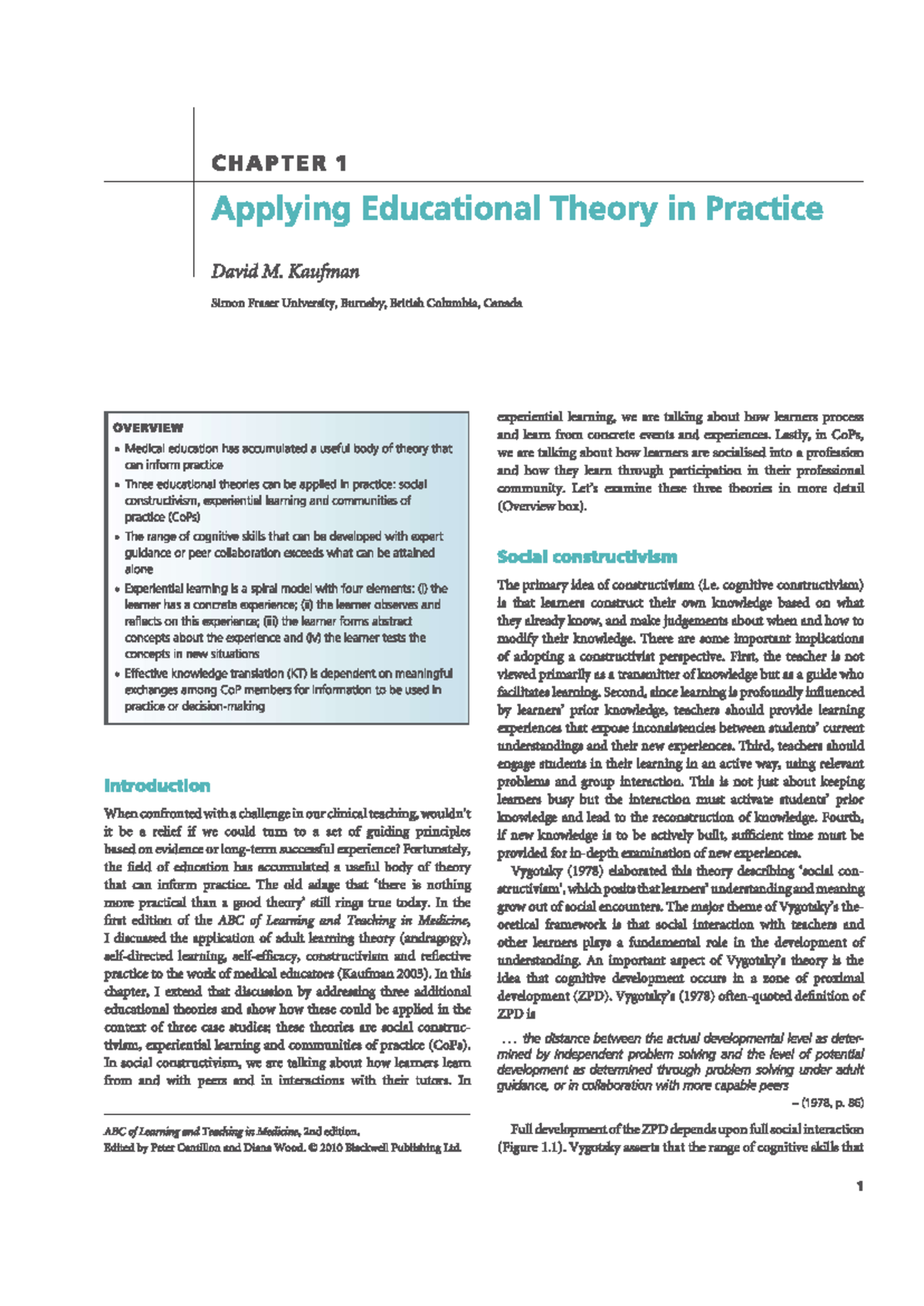 1.2 Applying Educational Theories to Practice - CHAPTER 1 Applying ...