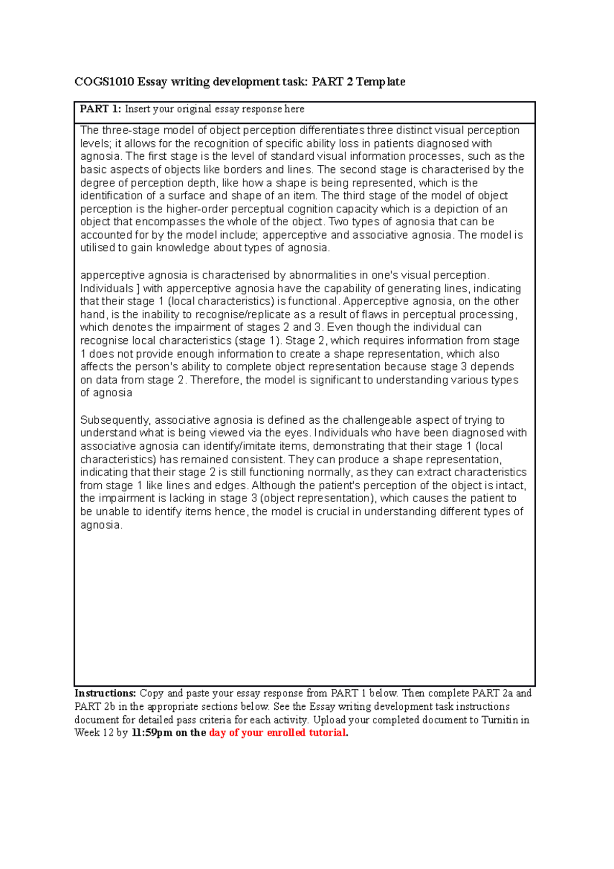 Part 2 Template Essay writing development task template - COGS1010 Essay writing development ...