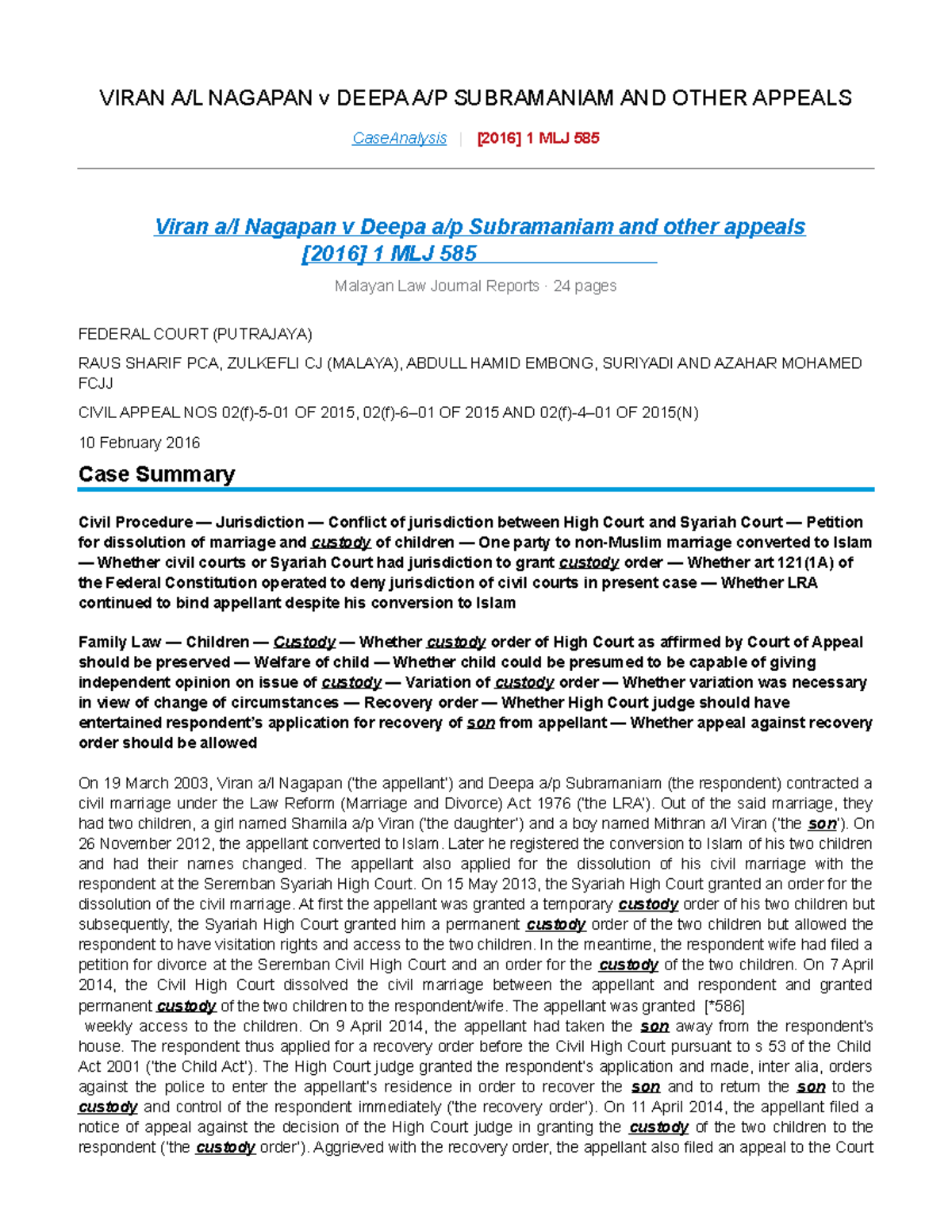 Viran a l Nagapan v Deepa a p Subramaniam and other app - VIRAN A/L ...