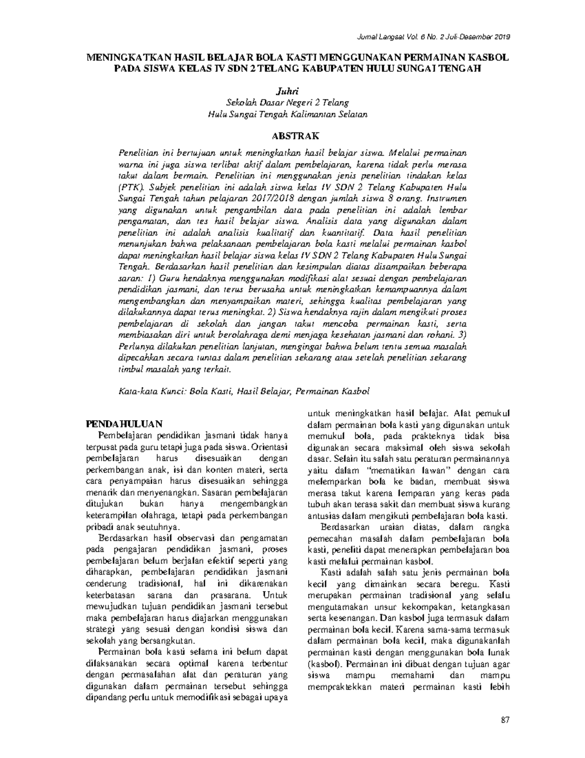 610-Article Text-930-1-10-202001 28 - MENINGKATKAN HASIL BELAJAR BOLA KASTI MENGGUNAKAN ...