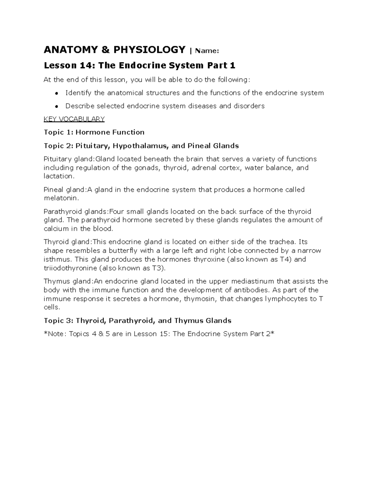 Copy of 14 - The Endocrine System Part 1 - ANATOMY & PHYSIOLOGY| Name ...