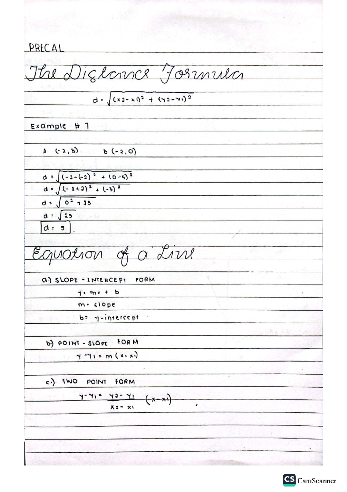 PRE Calculus Lessons Slope and Equation of line - PRECAL The Distance ...